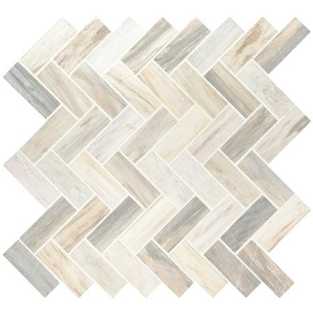 MSI - Angora Herringbone 12 in. x 12 in. Polished Marble Floor and Wall ...